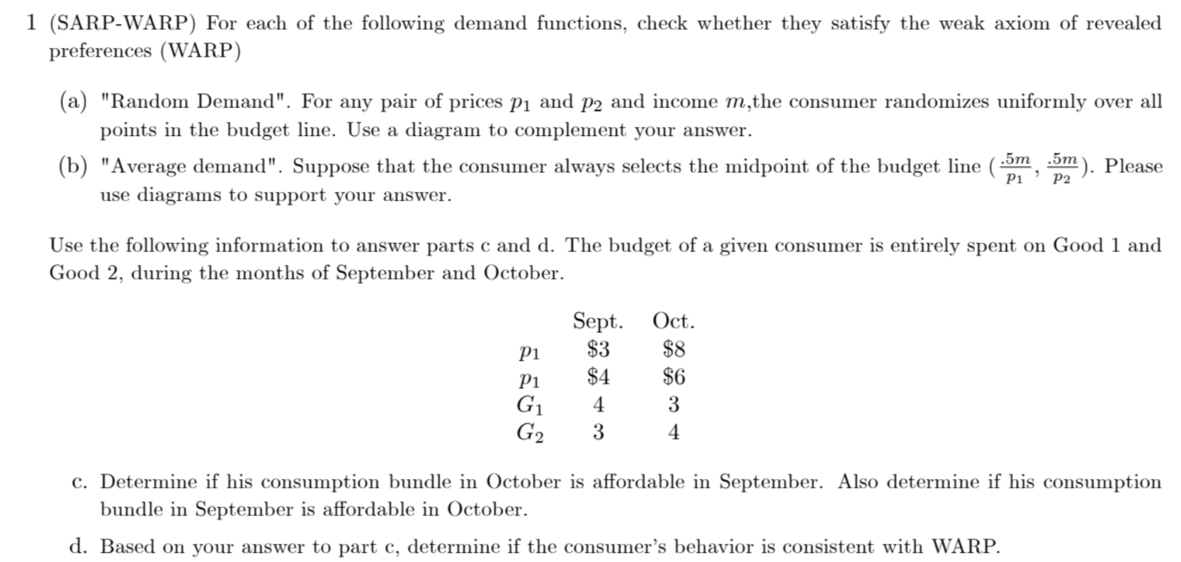 Solved 1 (SARP-WARP) For each of the following demand | Chegg.com