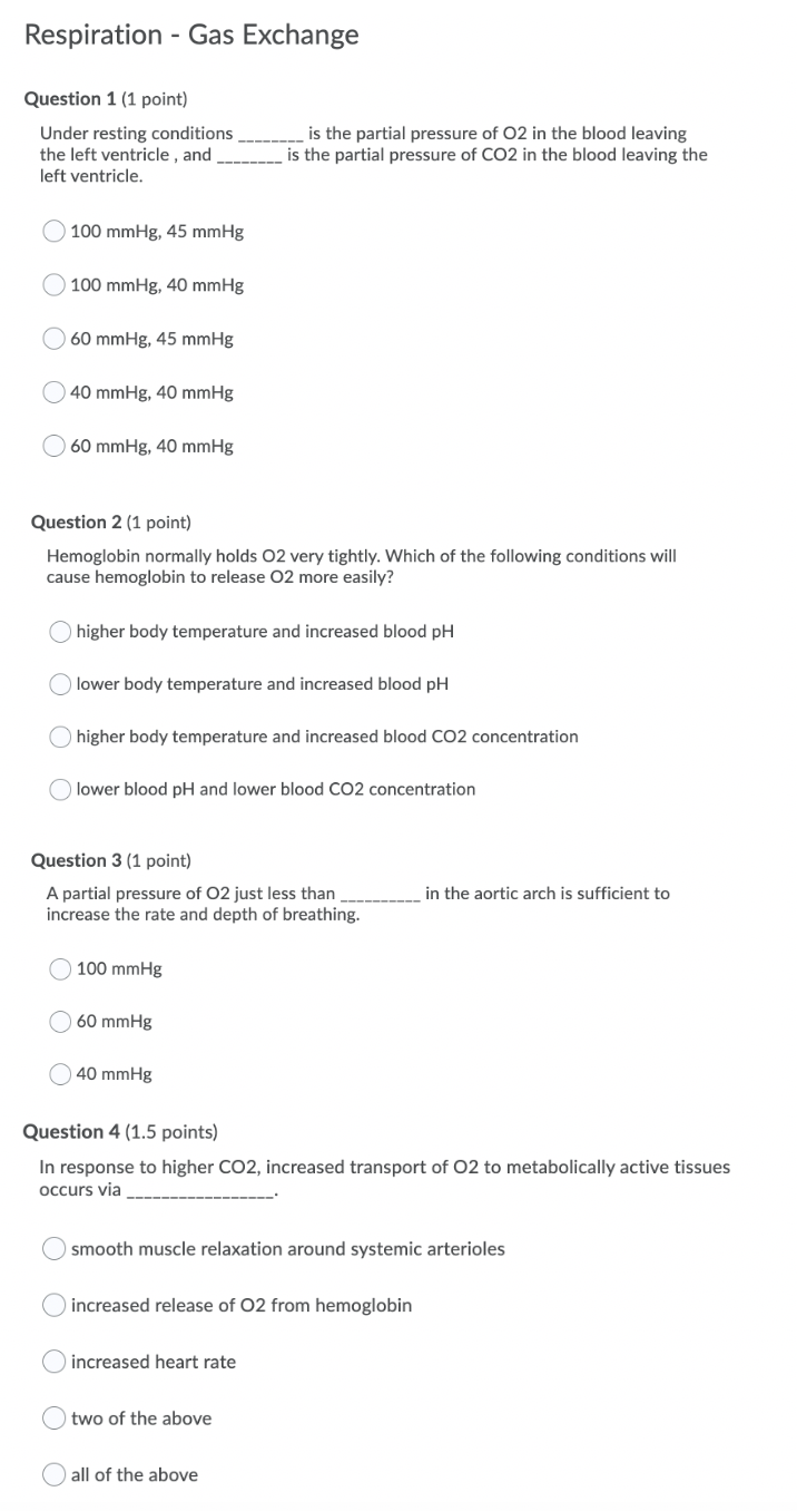 Solved Respiration - Gas Exchange Question 1 (1 point) Under | Chegg.com