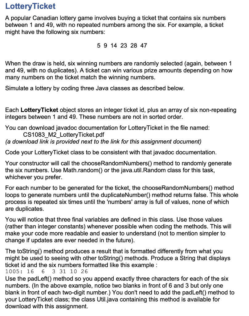 Solved LotteryTicket A popular Canadian lottery game | Chegg.com