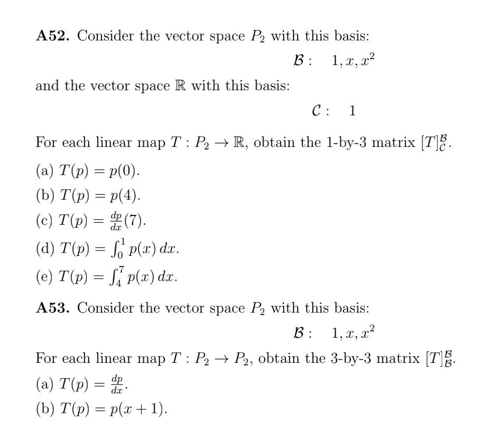 Solved A52. Consider the vector space P2 with this basis: 1, | Chegg.com