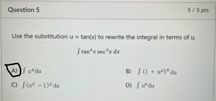 Solved Use the substitution u=tan(x) to rewrite the integral | Chegg.com