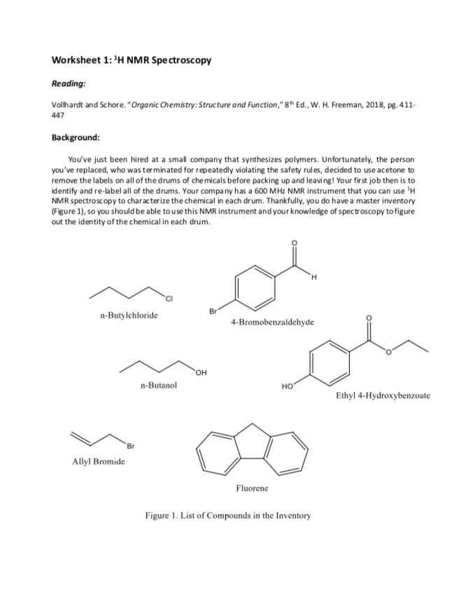 Worksheet 1: 'H NMR Spectroscopy Reading: Vollhardt | Chegg.com