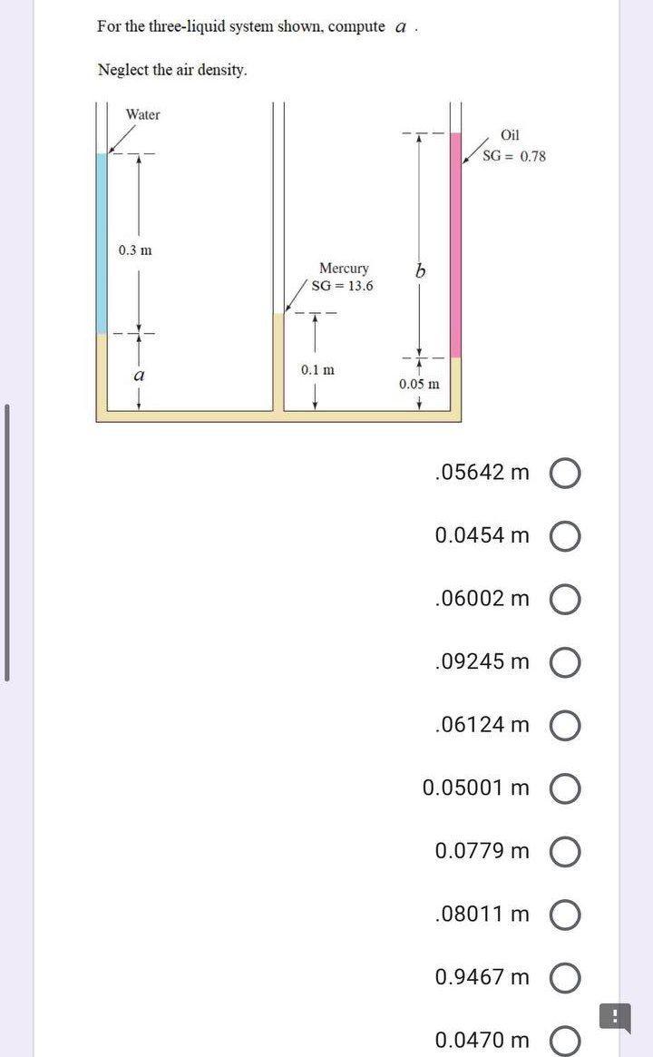 Solved For the three-liquid system shown, compute a Neglect | Chegg.com