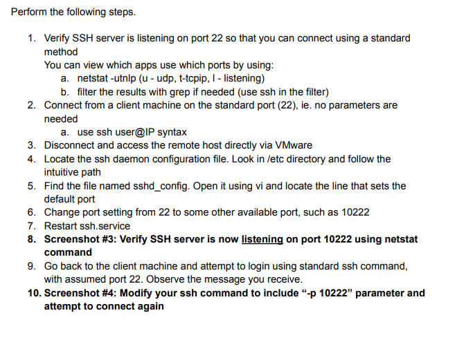 Solved erform the following steps. 1. Verify SSH server is | Chegg.com