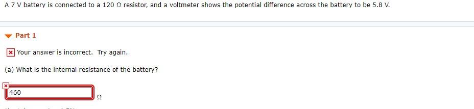 Solved A 7 V battery is connected to a 120 resistor, and a | Chegg.com