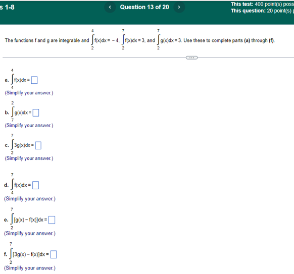 Solved The functions f and g are integrable and | Chegg.com