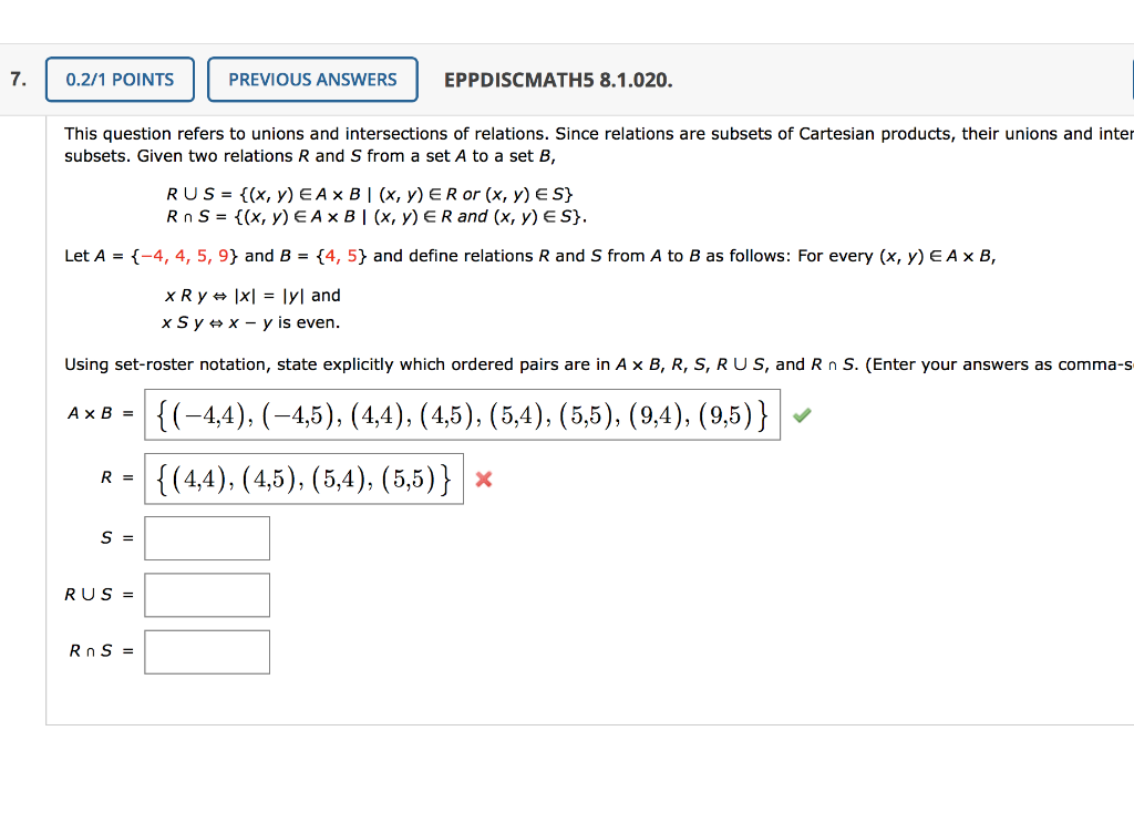 Solved 0.2/1 POINTS PREVIOUS ANSWERS EPPDISCMATH5 8.1.020. | Chegg.com