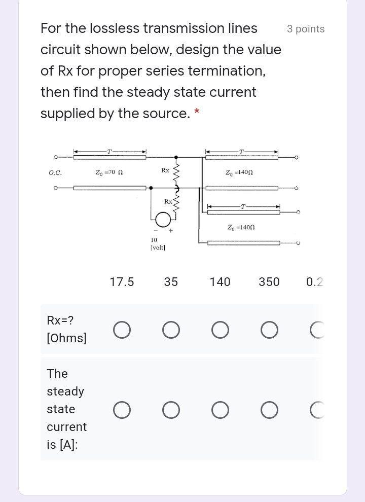 Solved 3 points For the lossless transmission lines circuit | Chegg.com