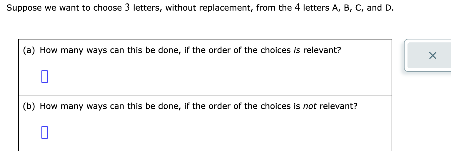 Solved Suppose we want to choose 3 letters, without | Chegg.com