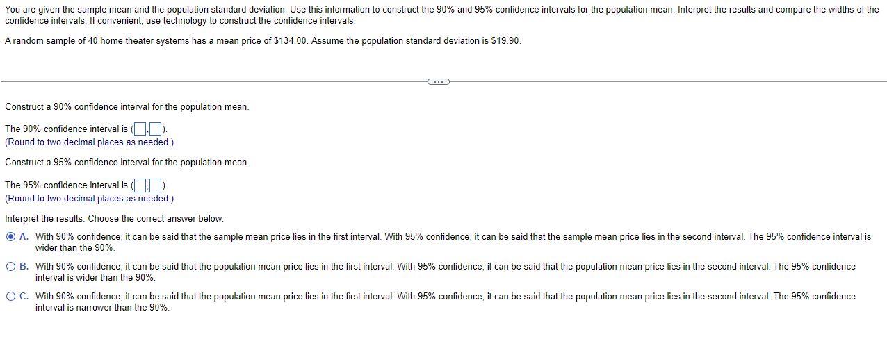 Solved confidence intervals. If convenient, use technology | Chegg.com