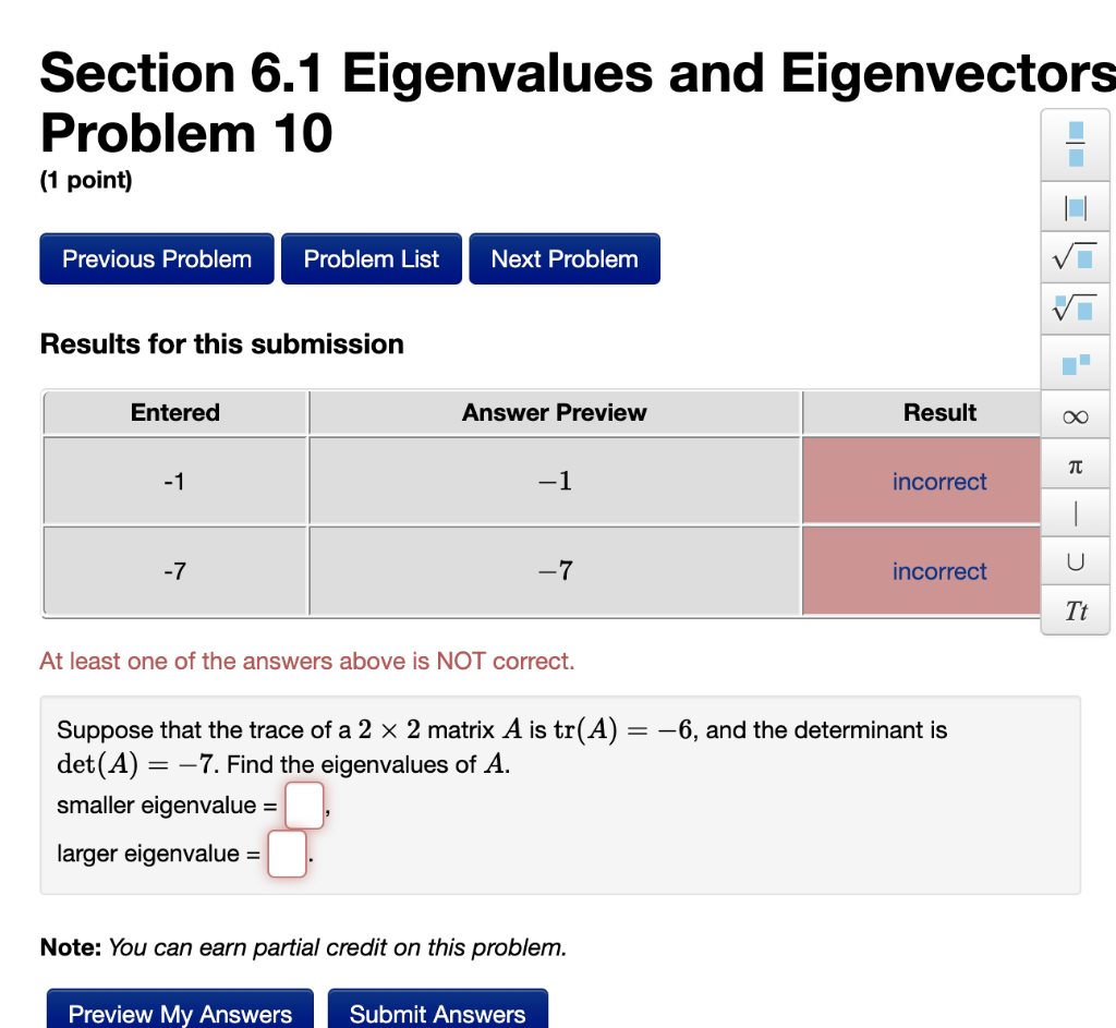 Solved Section 6.1 Eigenvalues and Eigenvectors Problem 10 | Chegg.com