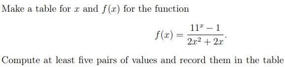 Solved Make a table for x and f(x) for the function | Chegg.com