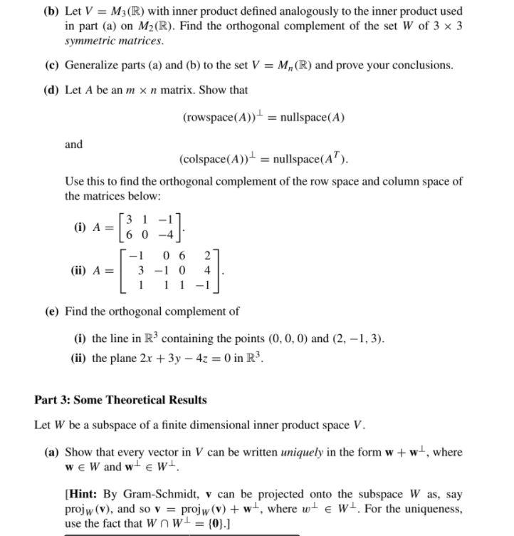 Solved Project: Orthogonal Complement Let V be an inner | Chegg.com