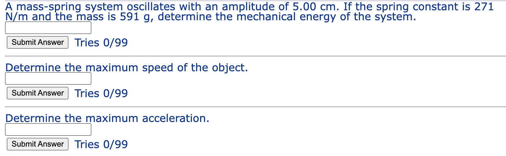 Solved A mass-spring system oscillates with an amplitude of | Chegg.com