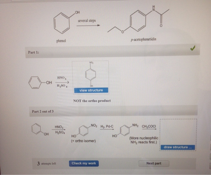 Solved OH several steps 0 phenol p-acetophenetidin Part 1: | Chegg.com