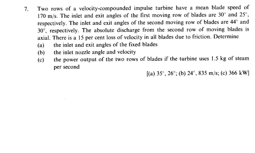 7. Two rows of a velocity-compounded impulse turbine | Chegg.com