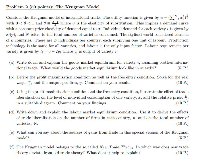 Consider the Krugman model of international trade. | Chegg.com