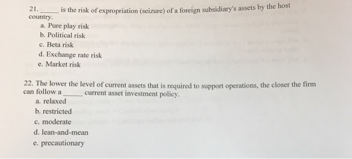Solved 21 country is the risk of expropriation (seizure) of | Chegg.com