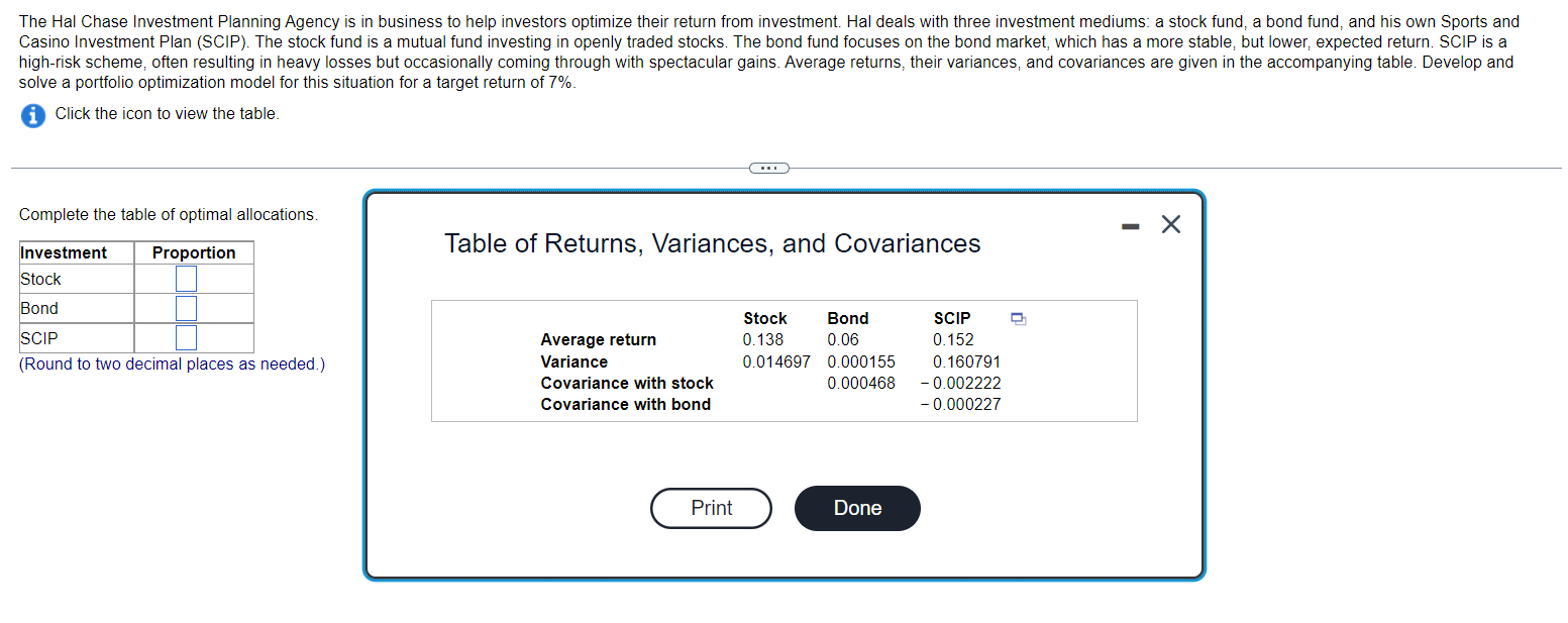 Solved Solve A Portfolio Optimization Model For This