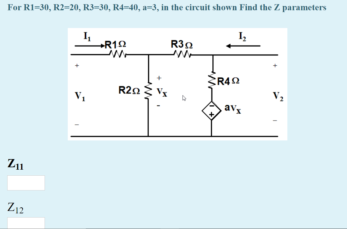 Solved For R1=30, R2=20, R3=30, R4=40, a=3, in the circuit | Chegg.com
