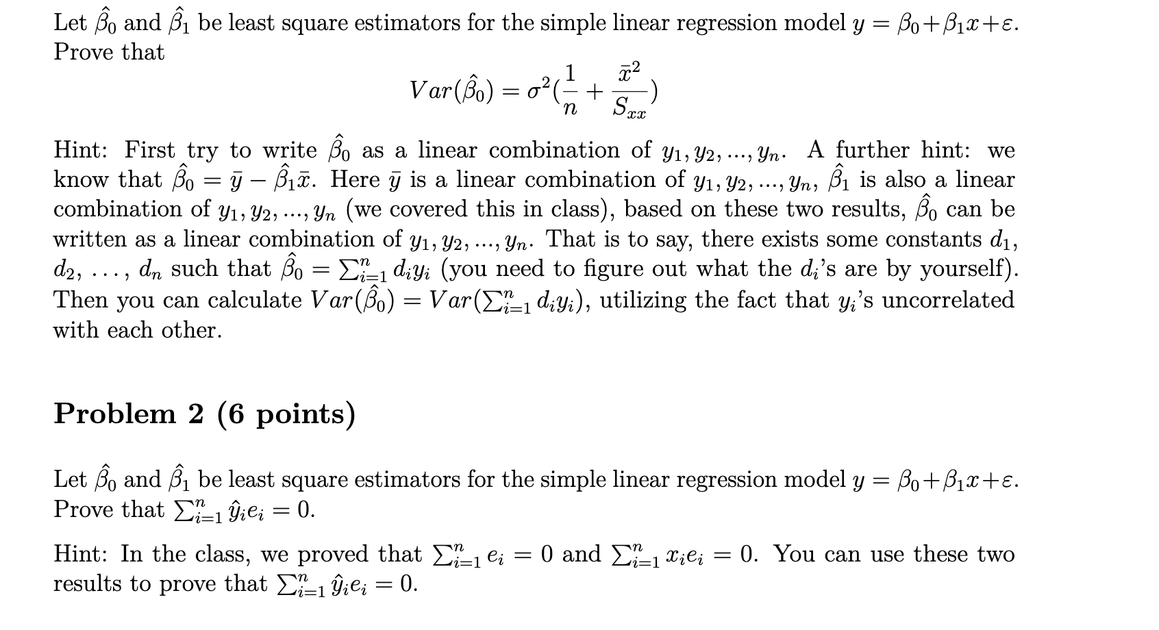 Solved = п xx Let ßo and ĝi be least square estimators for | Chegg.com