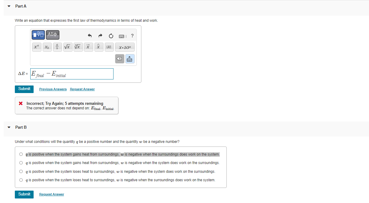 Solved Write an equation that expresses the first law of | Chegg.com