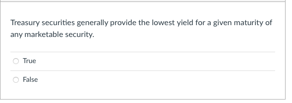 Solved Treasury securities generally provide the lowest | Chegg.com