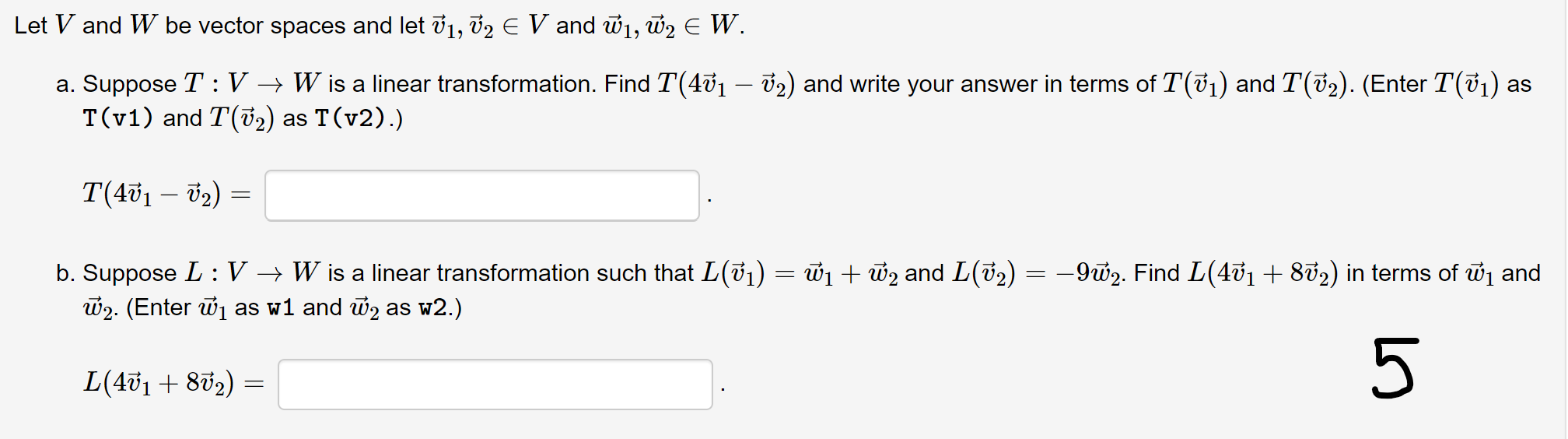 Solved Let V and W be vector spaces and let V1, V2 E V and | Chegg.com