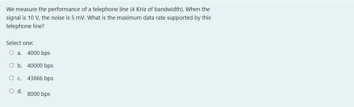 Solved We measure the performance of a telephone line (4 KHz | Chegg.com