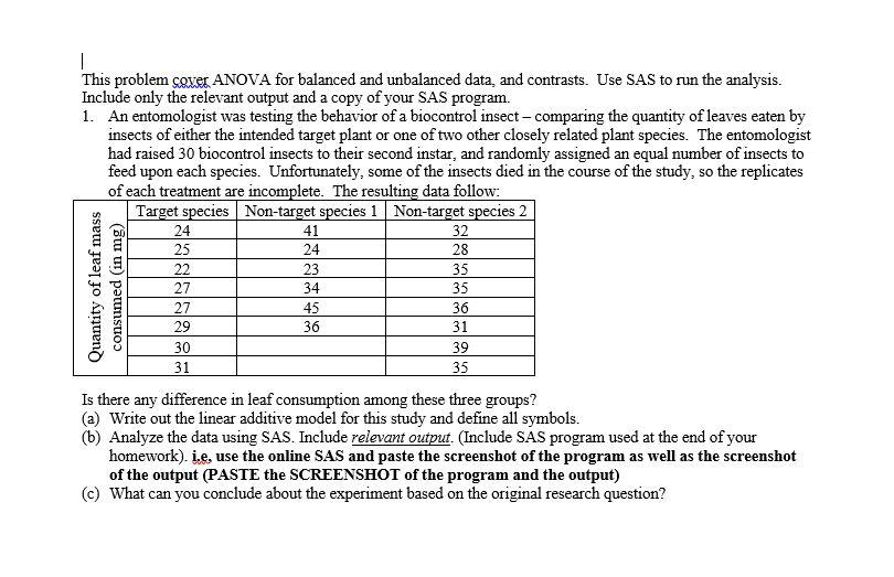 This problem cover ANOVA for balanced and unbalanced | Chegg.com