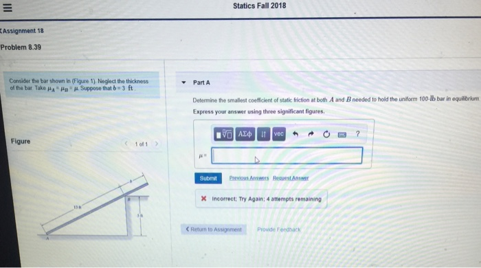 Solved Statics Fall 2018 Assignment 18 Problem 8.39 Consider | Chegg.com