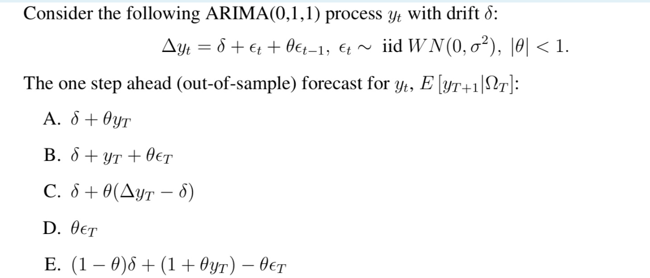 Solved Consider the following ARIMA (0,1,1) ﻿process yt | Chegg.com