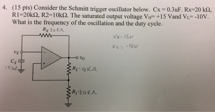 Solved Consider the Schmitt trigger oscillator below. Cx = | Chegg.com