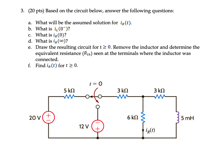 Solved 3. (20 pts) Based on the circuit below, answer the | Chegg.com