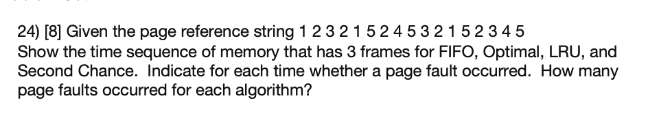 Solved 24) [8] Given the page reference string 1 232 152 453 | Chegg.com