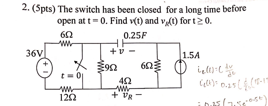 Solved 1. (5) The switch in the circuit has been closed for | Chegg.com