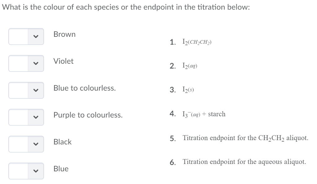 Solved What is the colour of each species or the endpoint in | Chegg.com