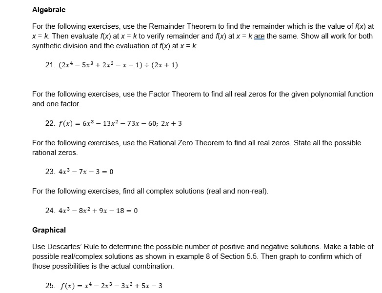 Solved Algebraic For the following exercises, use the | Chegg.com