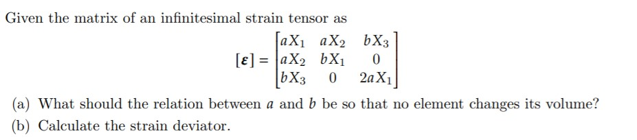 Solved Given the matrix of an infinitesimal strain tensor as | Chegg.com