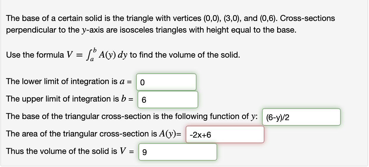Solved The base of a certain solid is the triangle with | Chegg.com
