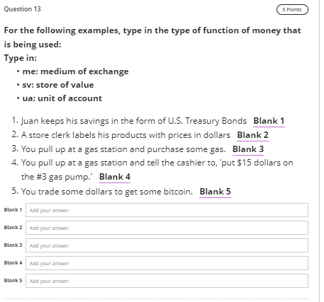 Solved Question 13 5 Points For the following examples, type | Chegg.com