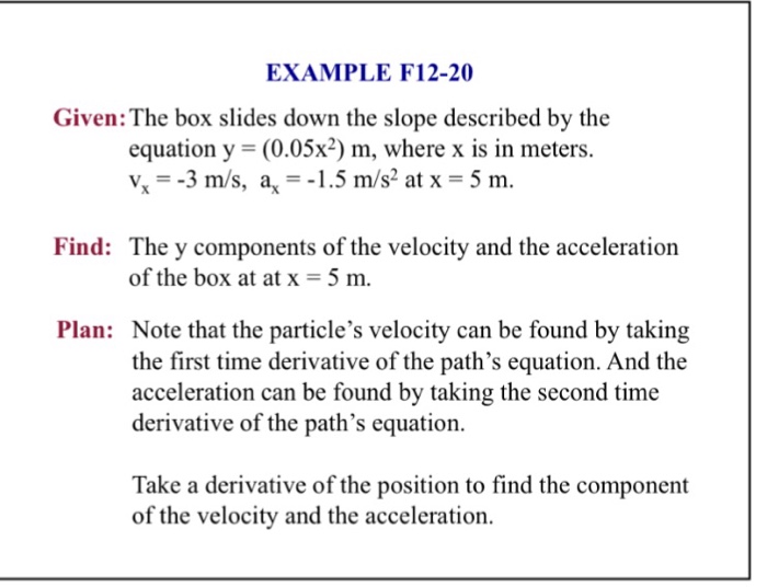 Solved EXAMPLE F12-20 Given: The box slides down the slope | Chegg.com
