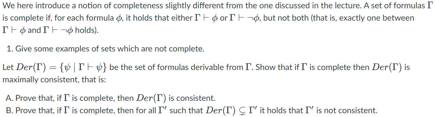 Solved We here introduce a notion of completeness slightly | Chegg.com