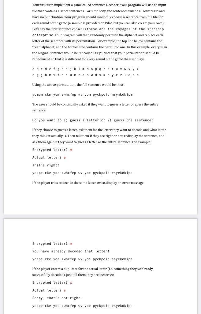 Solved Your task is to implement a game called Sentence | Chegg.com