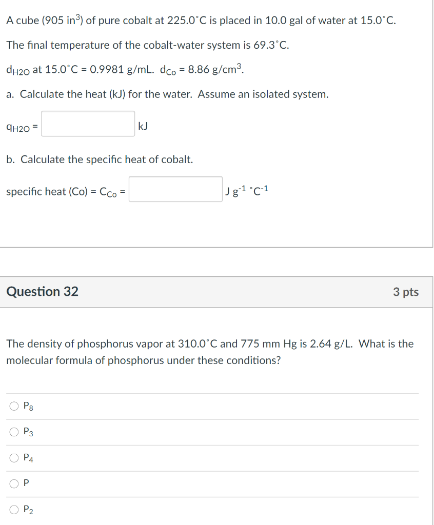 Solved A cube (905 in3) of pure cobalt at 225.0°C is placed | Chegg.com