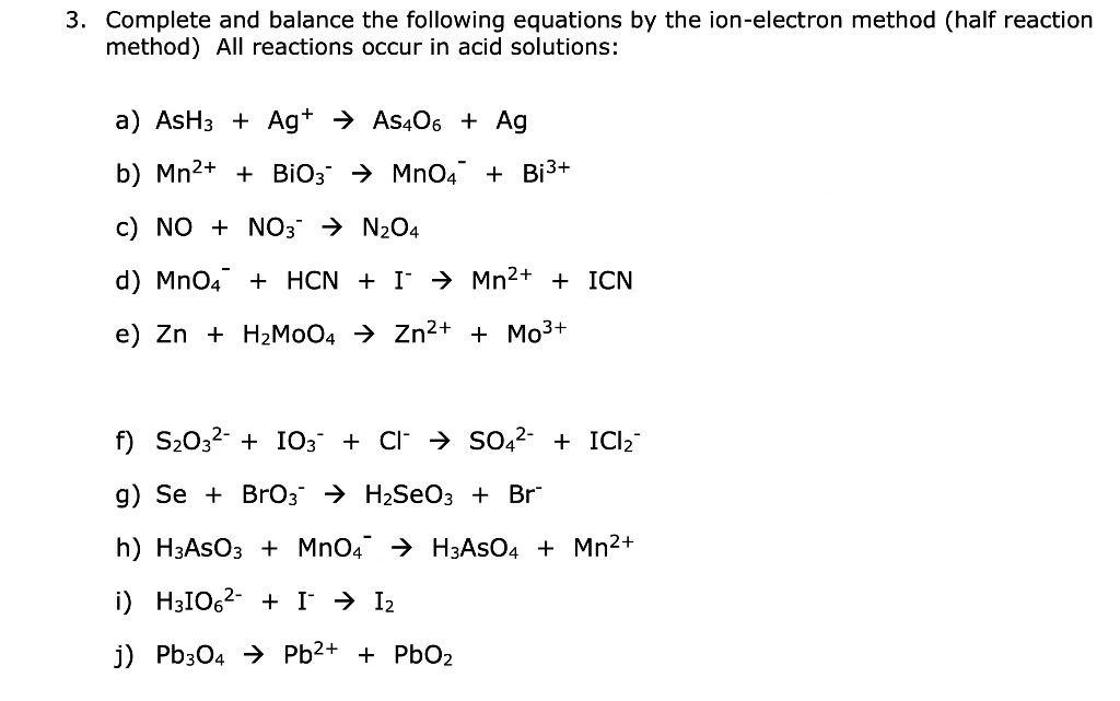 Solved 3. Complete and balance the following equations by | Chegg.com