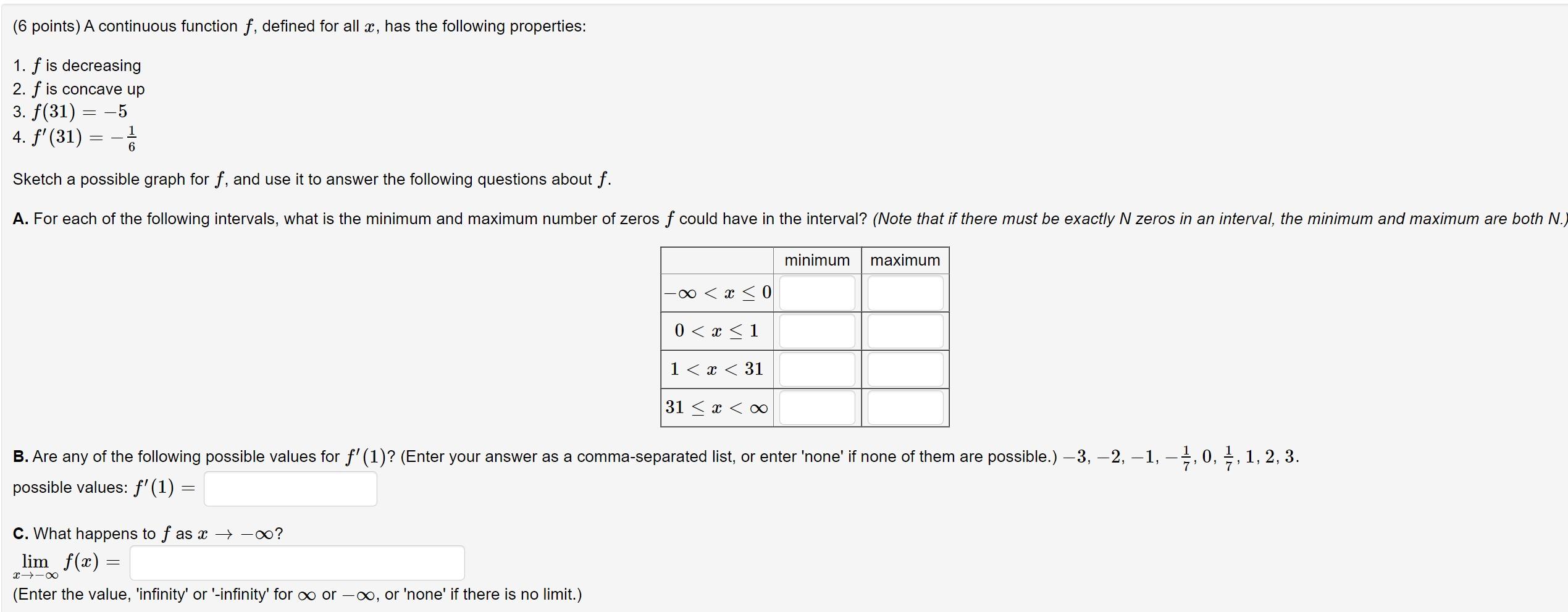 Solved (6 points) A continuous function f, defined for all | Chegg.com