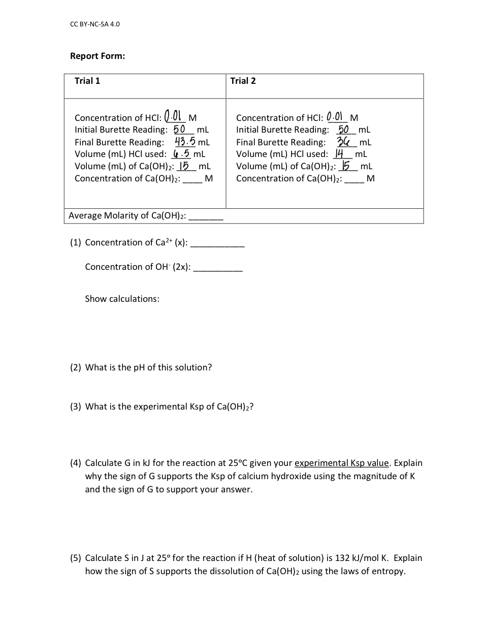 Solved Report Form:(1) ﻿Concentration of Ca2+(x) | Chegg.com