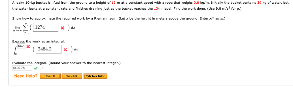 Solved A leaky 10-kg bucket is lifted from the ground to a | Chegg.com