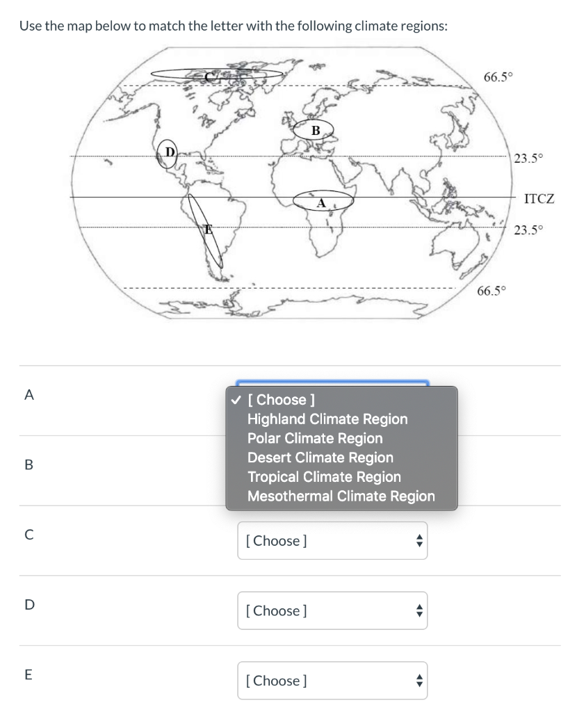 Solved Use the map below to match the letter with the | Chegg.com